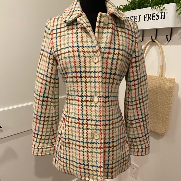 Coach | Jackets & Coats | Coach Tattersall Plaid Cream Multi Wool ...
